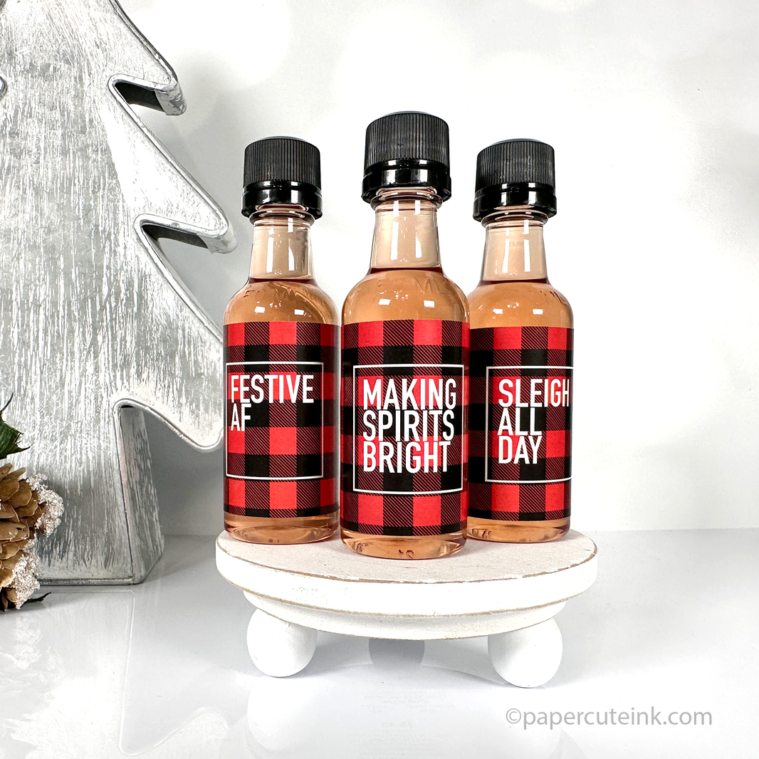Buffalo Plaid Liquor Bottle Labels, Mini Liquor Bottles, Holiday Wine ...