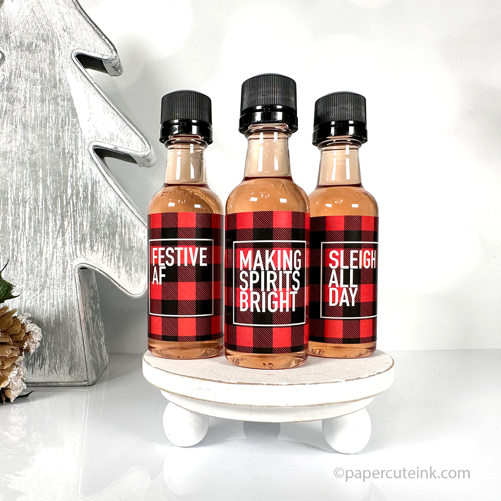 Buffalo Plaid Liquor Bottle Labels, Mini Liquor Bottles, Holiday Wine ...