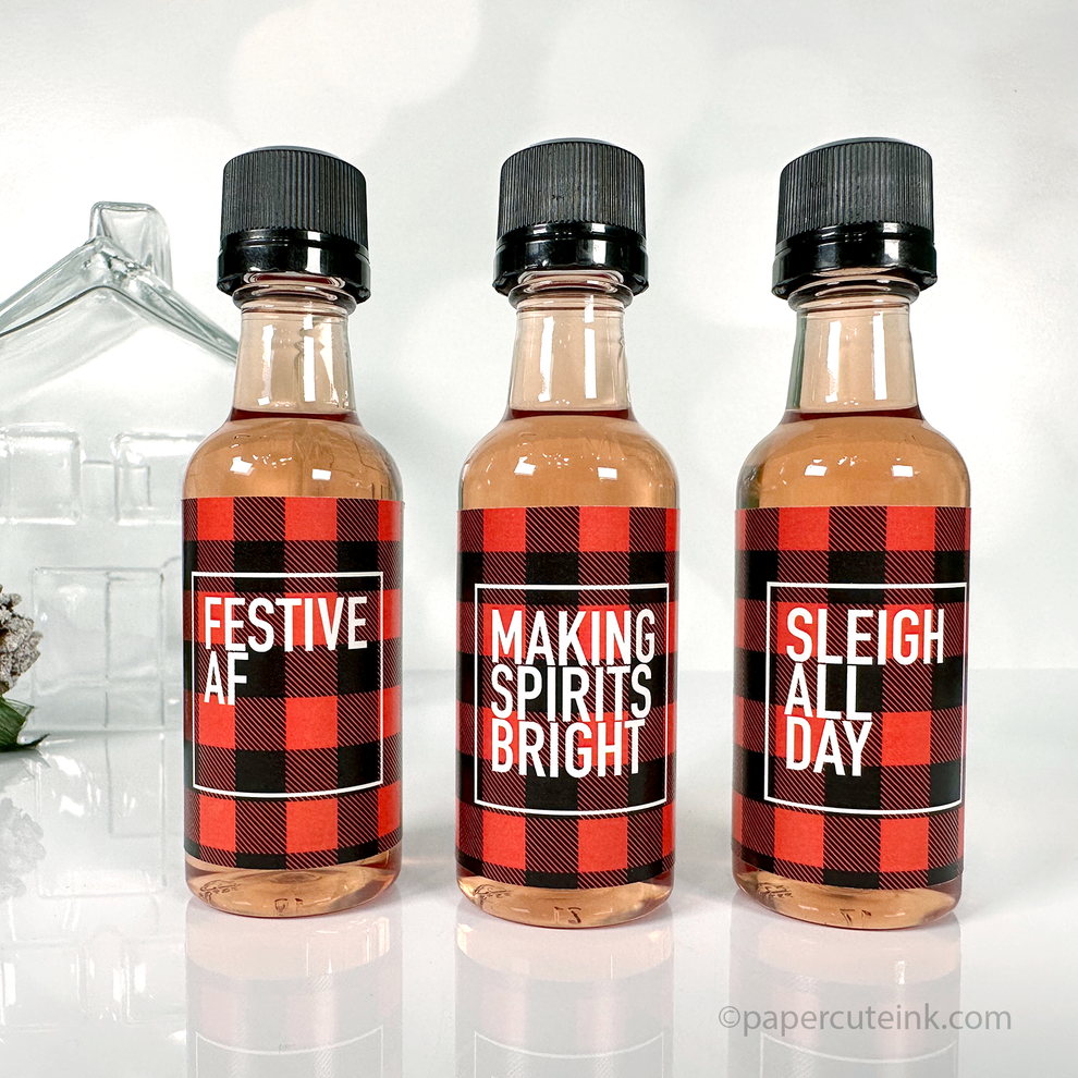 Buffalo Plaid Liquor Bottle Labels, Mini Liquor Bottles, Holiday Wine ...