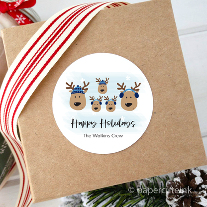 Personalized Christmas Stickers, Reindeer Family Holiday Gift Labels ...