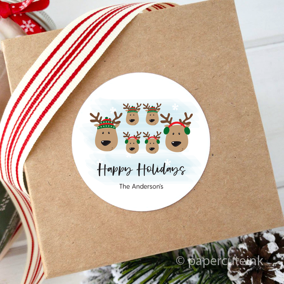 Personalized Christmas Stickers, Reindeer Family Holiday Gift Labels ...
