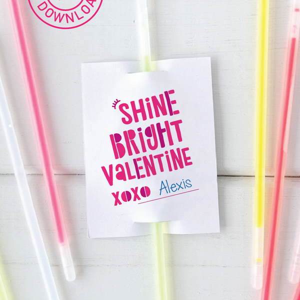 Shine Bright Valentine Glow Stick Tag Instant Download – Paper Cute Ink